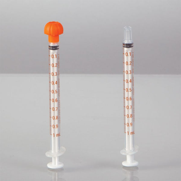 Oral Dispensers with Tip Caps, 1mL, Clear/Orange Markings, 100 Pack ...