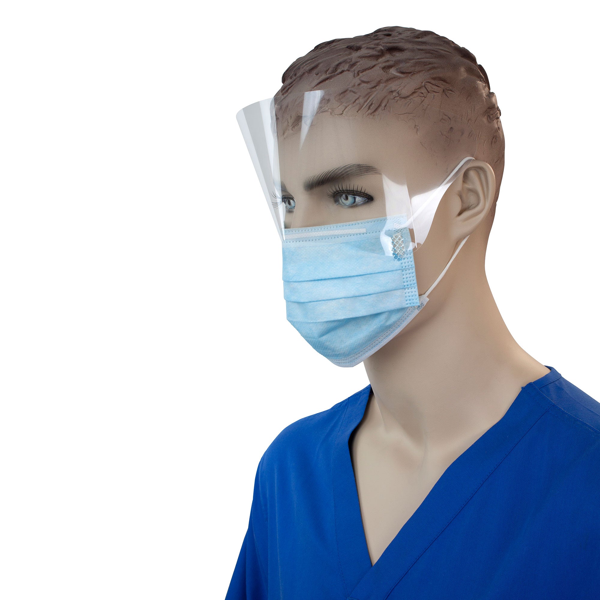 Procedure Face Mask w/ Ear Loop and Plastic Shield, Blue, 4/50/cs ...